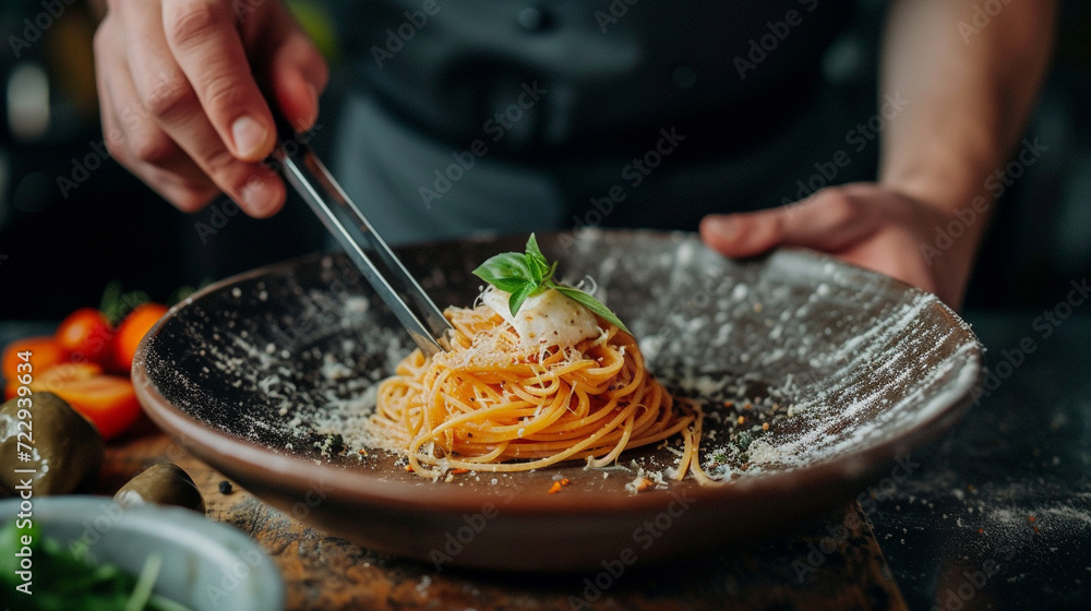 100 grams of spaghetti, intertwined with mozzarella and spices ...
