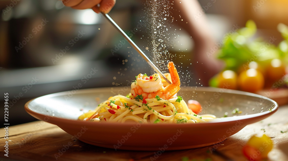 100 grams of spaghetti, intertwined with mozzarella and spices ...