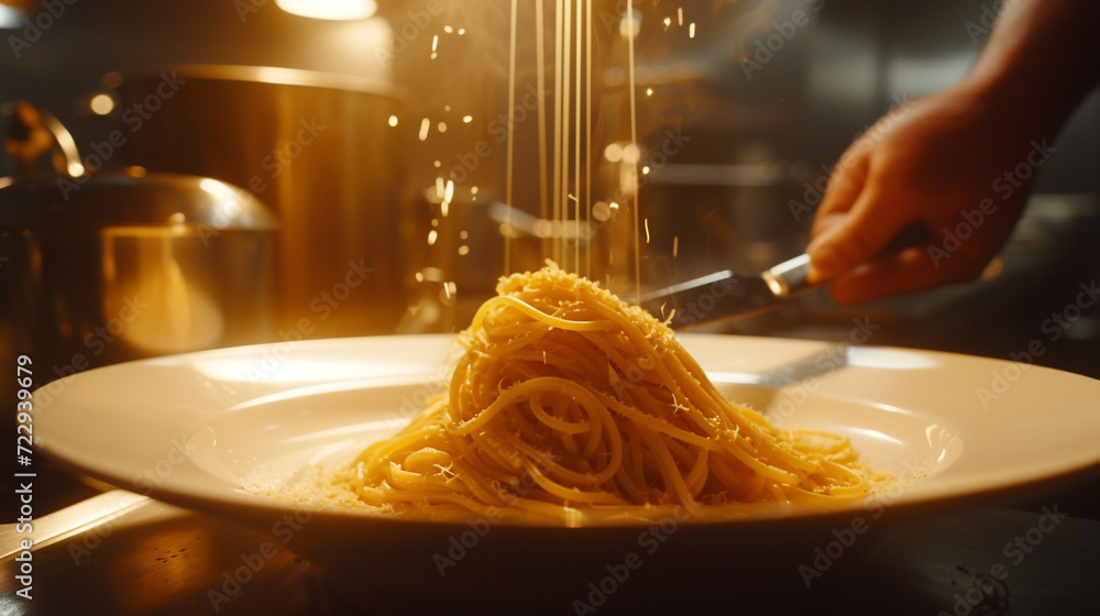 100 grams of spaghetti, intertwined with mozzarella and spices ...