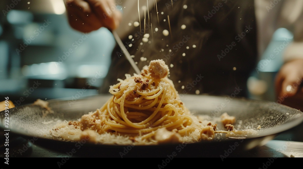 100 grams of spaghetti, intertwined with mozzarella and spices ...