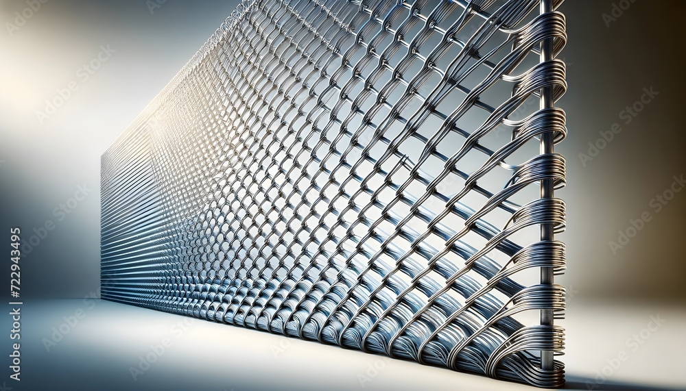 stretched wire mesh, fence, white background, bright lighting, uniform ...