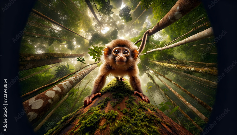 Little Brown Monkey Below Perspective, Macaque-Alike, in the Amazonian ...