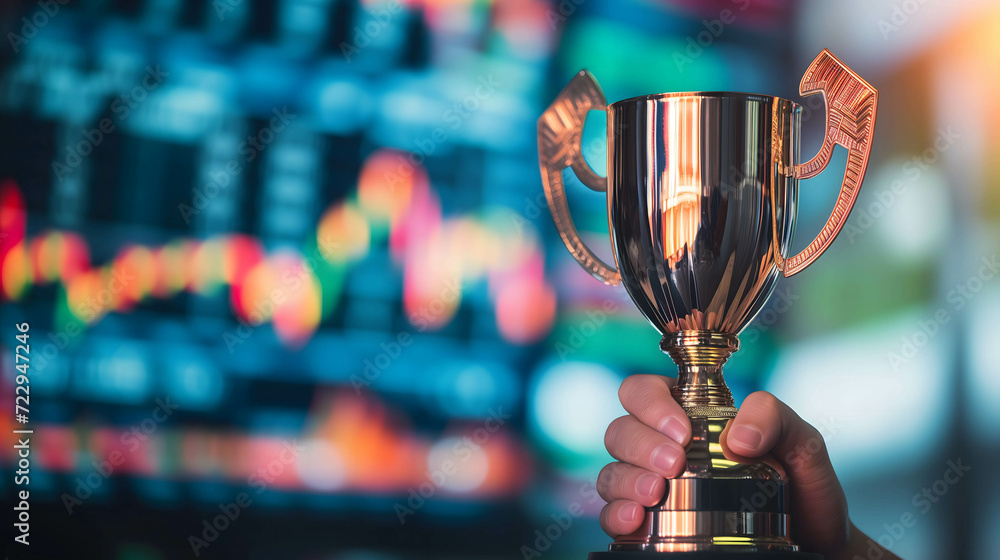 Setting goals and planning well leads to success, hand holding trophy ...