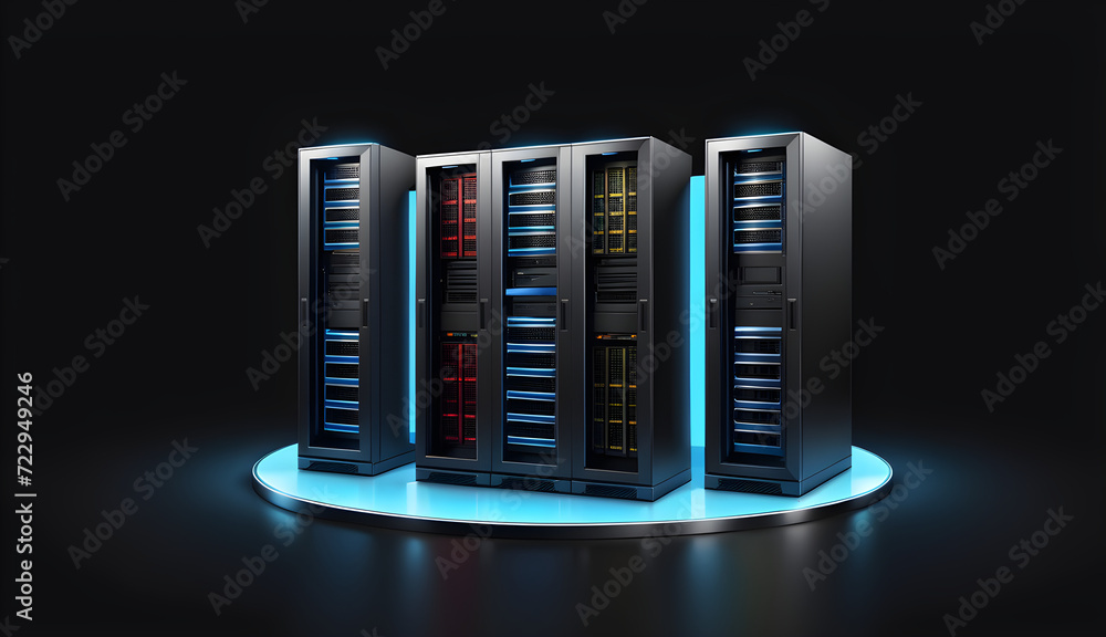 Server room icon 3d or server computers. isolated on a black background ...
