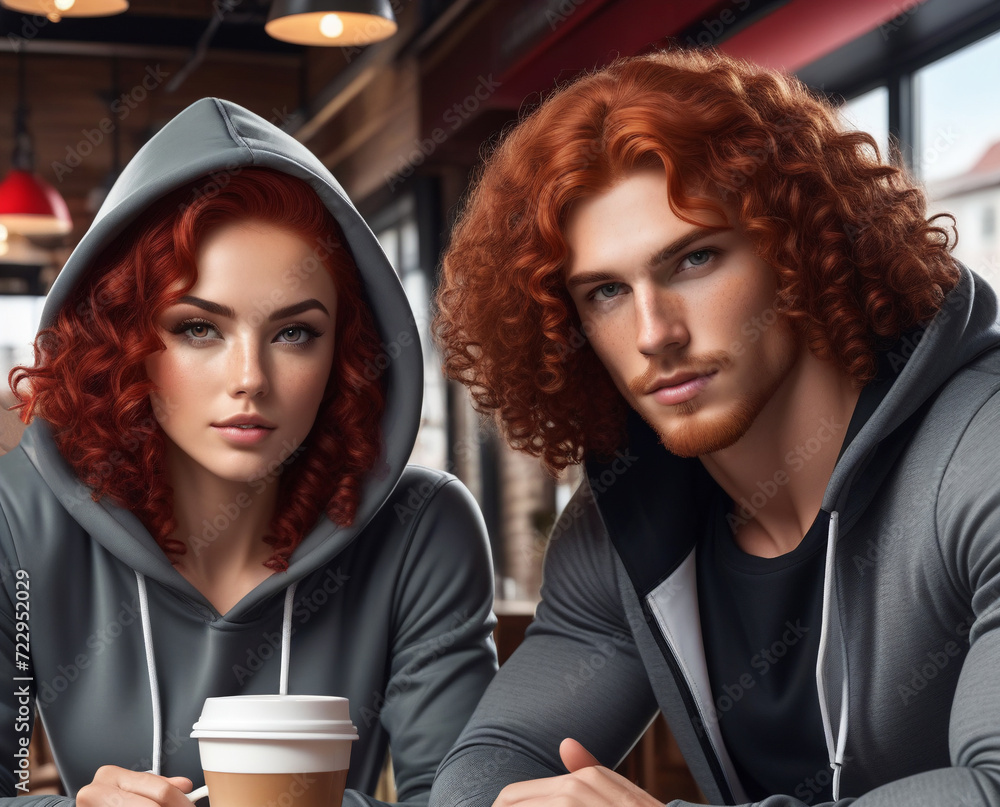 Young couple having a date at a cafe and drinking coffee. A guy and a ...