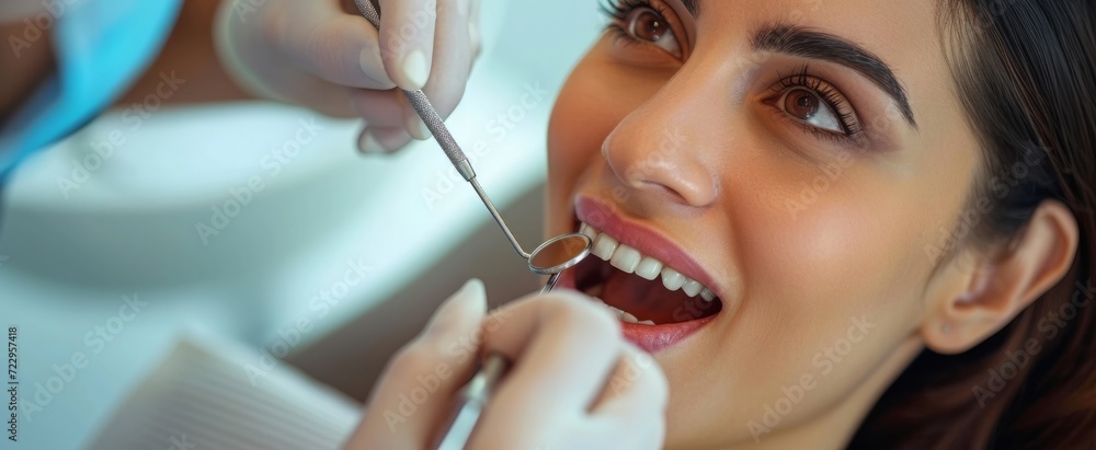 Close-up of a Confident Young Woman Receiving Routine Dental Check-up ...