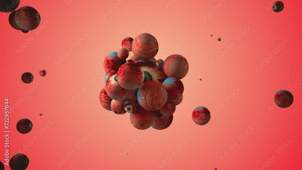 3D human eye-shaped spheres on a Peach Fuzz background, 3D animation ...