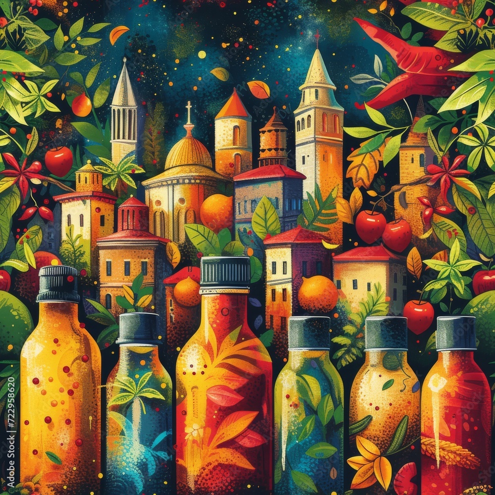 Spice Cityscapes Seamless Spices, Herbs Create Architectural Shapes for ...