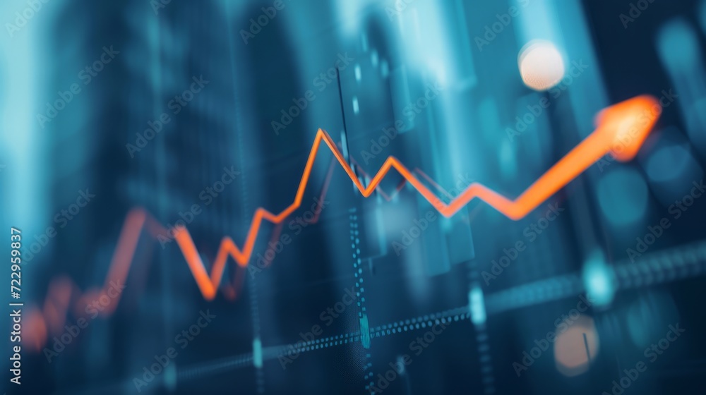 A chart of the financial stock market with trend lines, a chart in blue ...