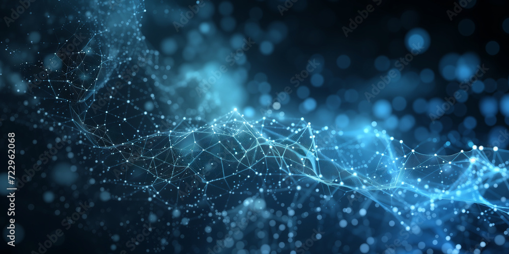 Abstract dark blue tech background with digital waves and artificial ...