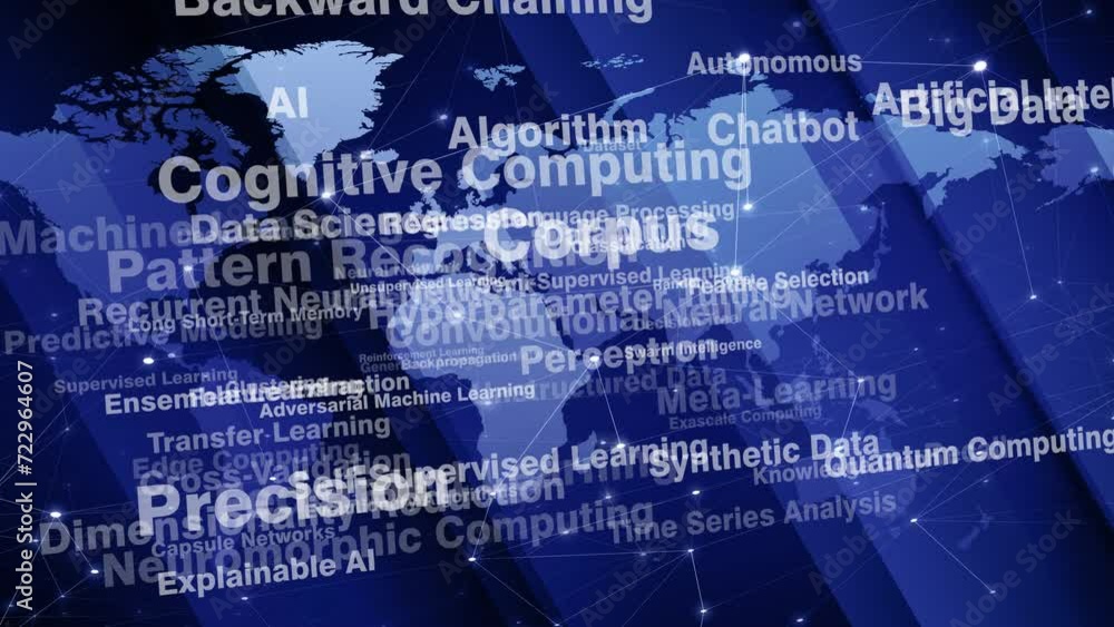 Neural network future of ai letterings and world map in machine ...