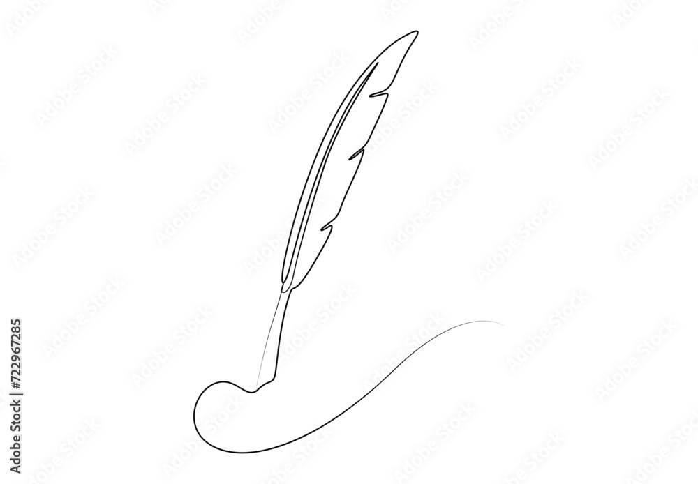 Simple bird feather continuous one line drawing vector illustration ...