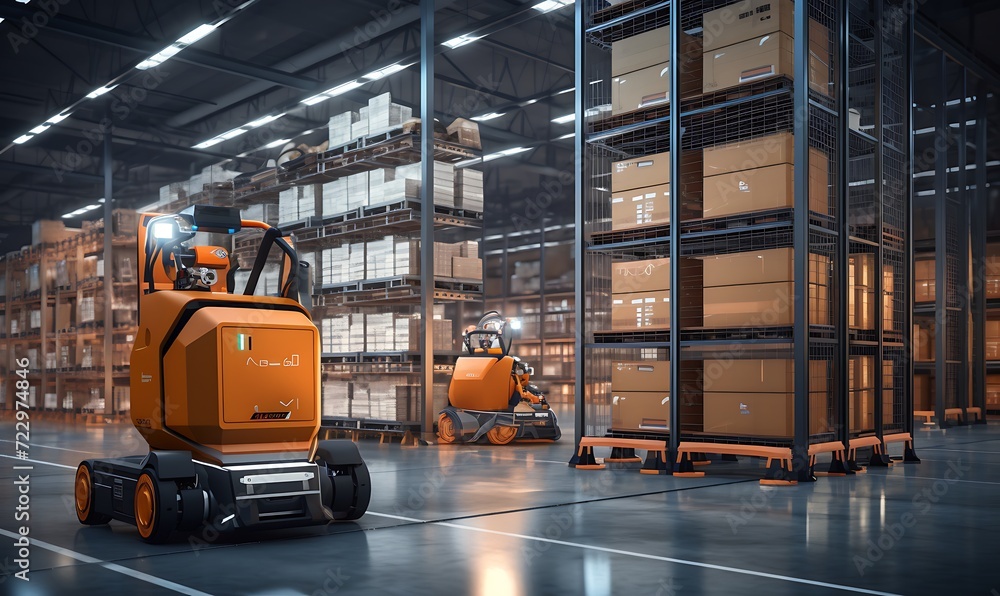 Forklift doing storage in warehouse by artificial intelligence ...