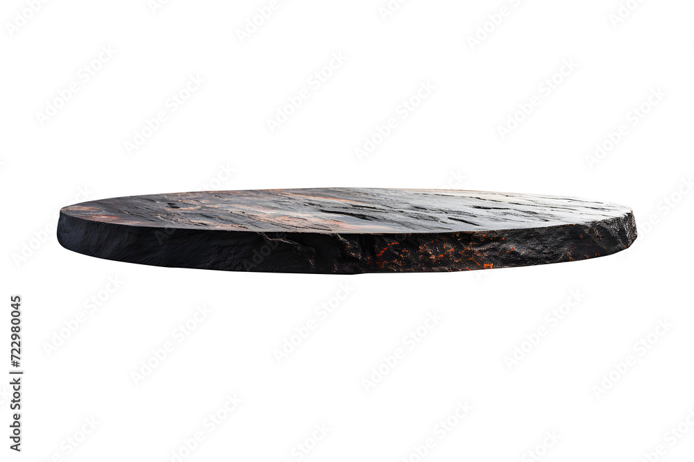 Empty black circle marble slab. Perspective of sheet floor stone rough ...