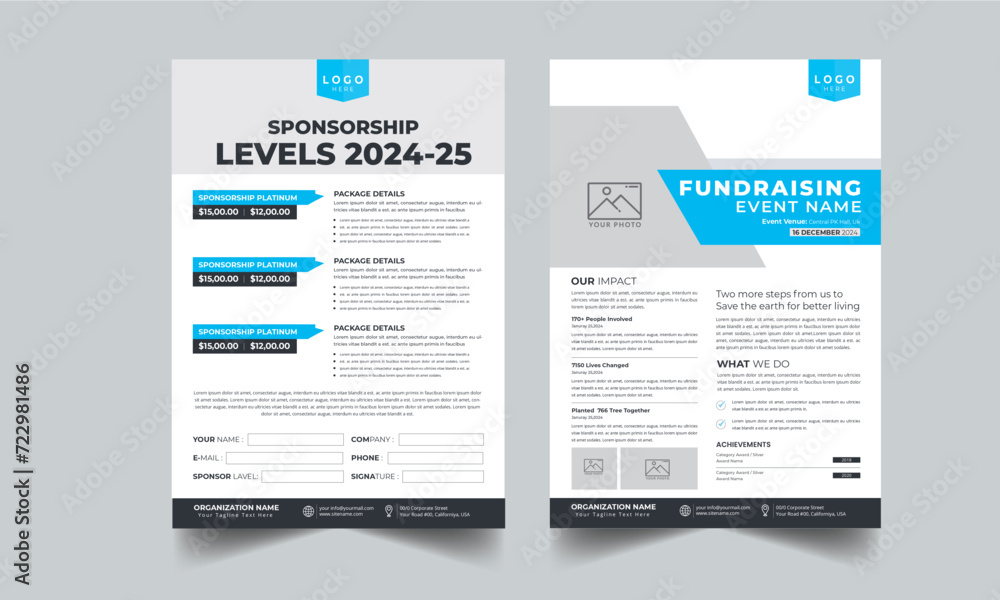 Nonprofit Event Sponsorship Levels Fundraising Flyers design layout ...