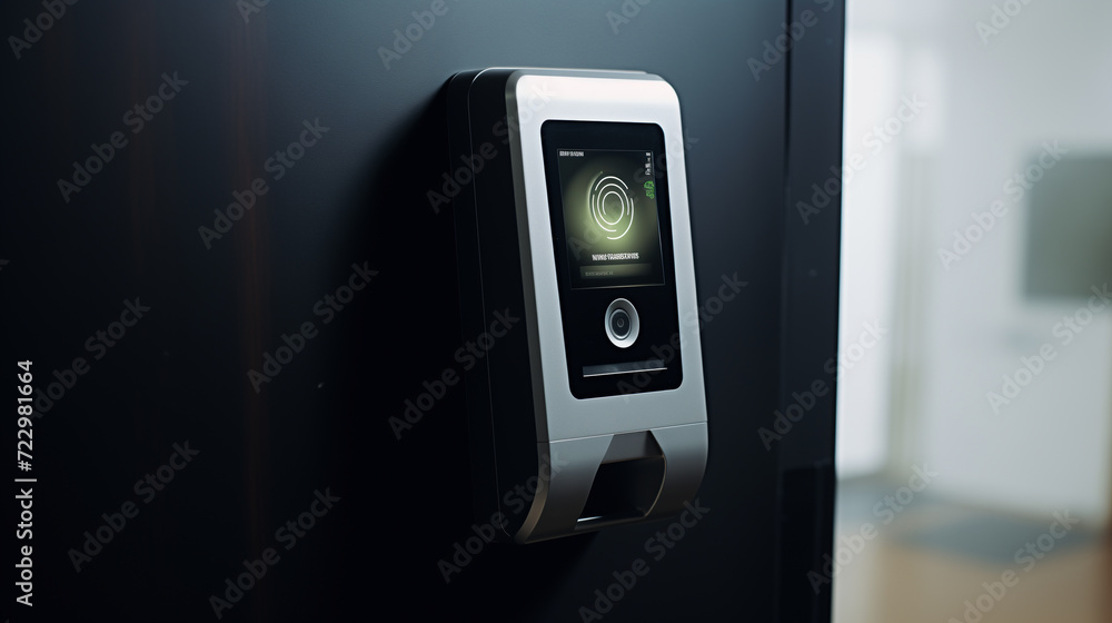 wall-mounted fingerprint or biometric authentication machine in the ...
