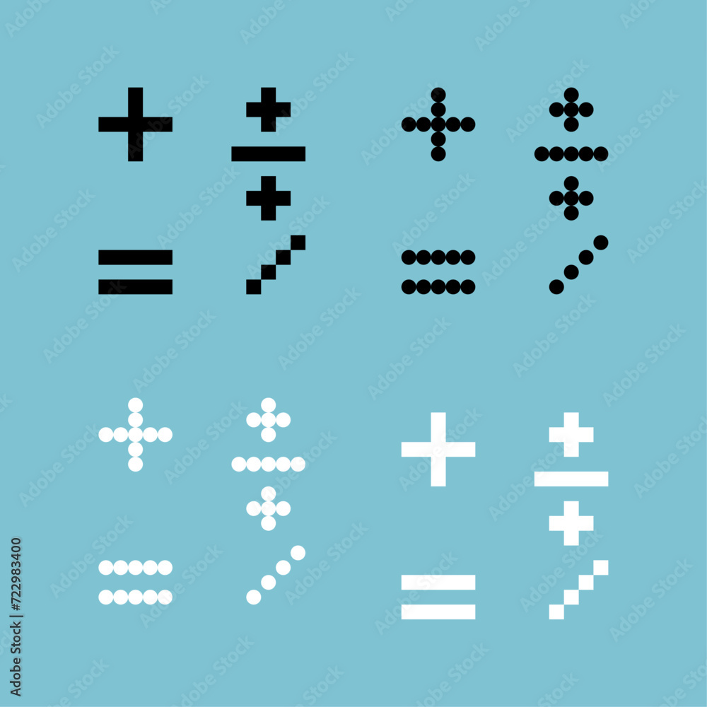 Pixel art outline sets icon of math variation color. mathematic icon on ...