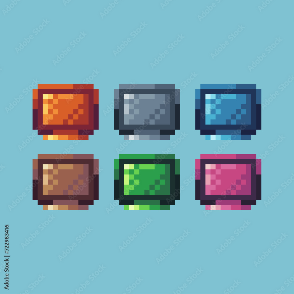 Pixel art sets icon of monitor variation color. monitor icon on pixelated style. 8bits perfect ...