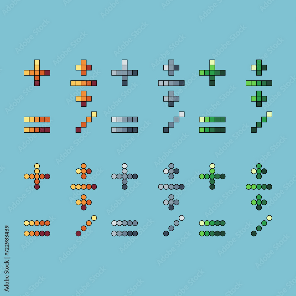 Vecteur Stock Pixel art stroke sets icon of math variation color ...