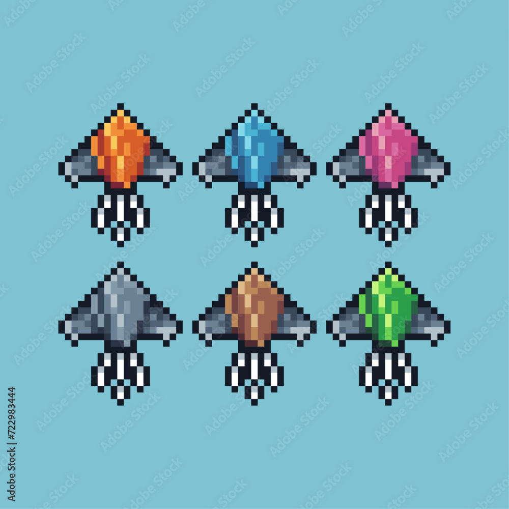 Pixel art sets icon of plane variation color. plane icon on pixelated ...