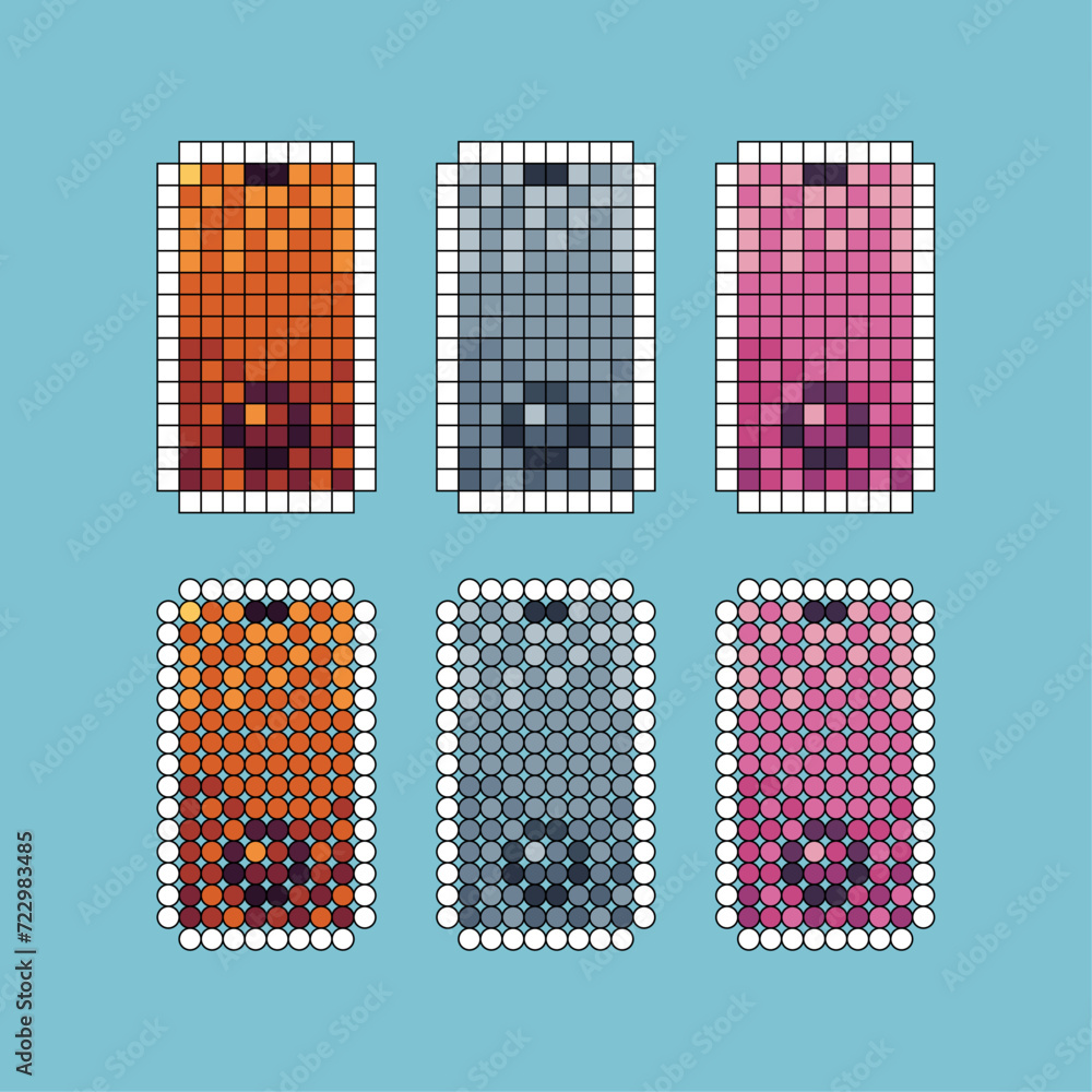 Pixel art stroke sets icon of phone variation color. handphone icon on ...