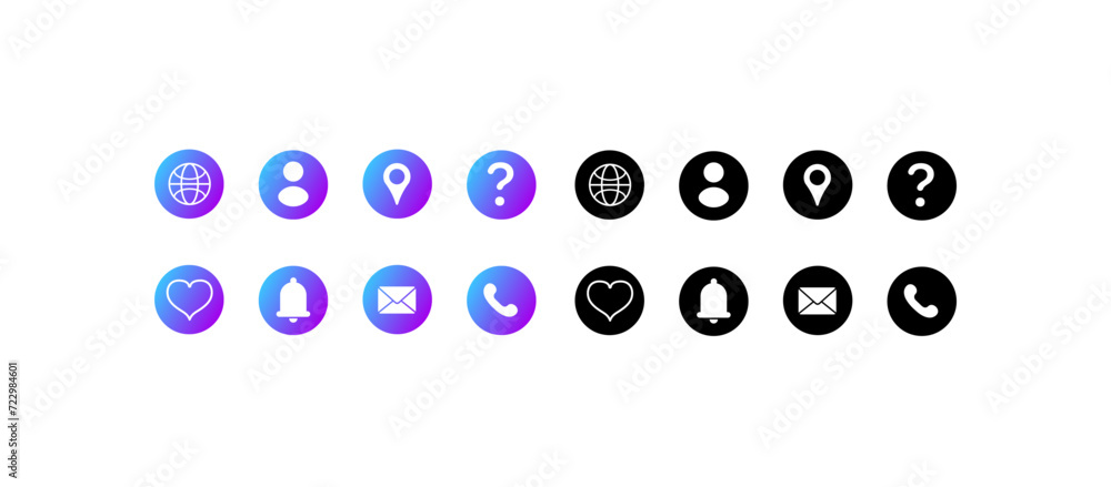 Social media icon set. Network, person, location point, question mark ...