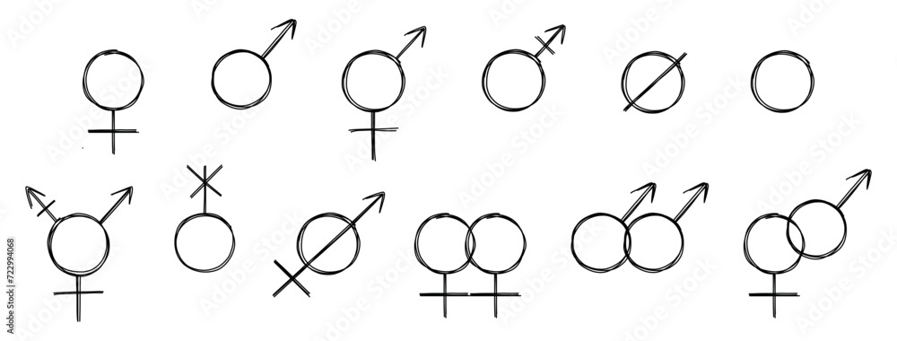 Doodle icons of gender symbols and combinations. Sexual orientation ...