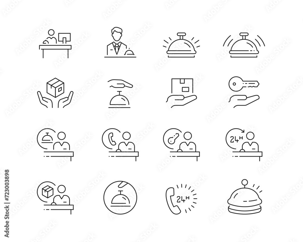 Concierge Service Icon collection containing 16 editable stroke icons. Perfect for logos, stats ...