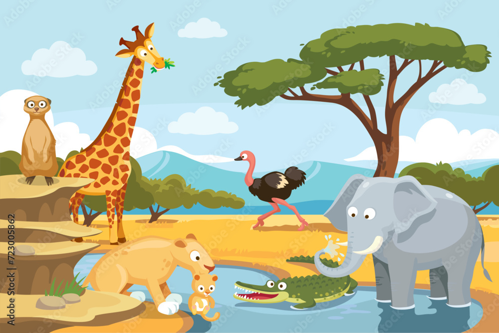 African animals in the nature. Animals of African landscape. African ...