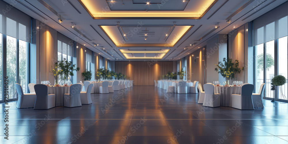 Elegant empty big Banquet Hall. Luxurious empty banquet hall with ...