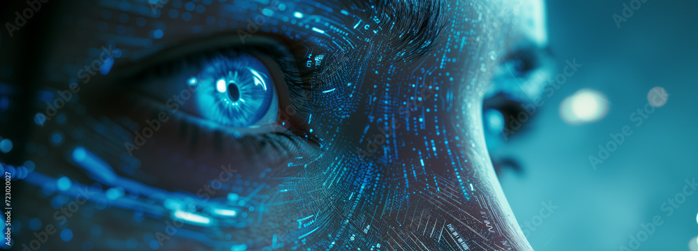 Cybernetic Eye with Advanced Digital Interface. Extreme close-up of a ...