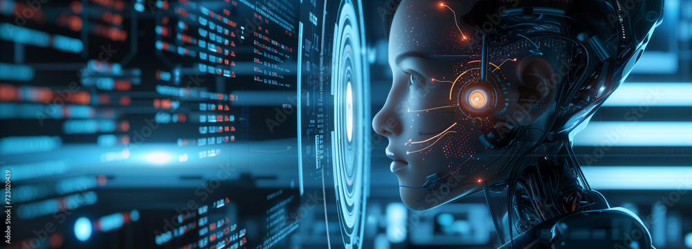 Cyborg Face Profile with Advanced Interface Technology. Profile view of ...