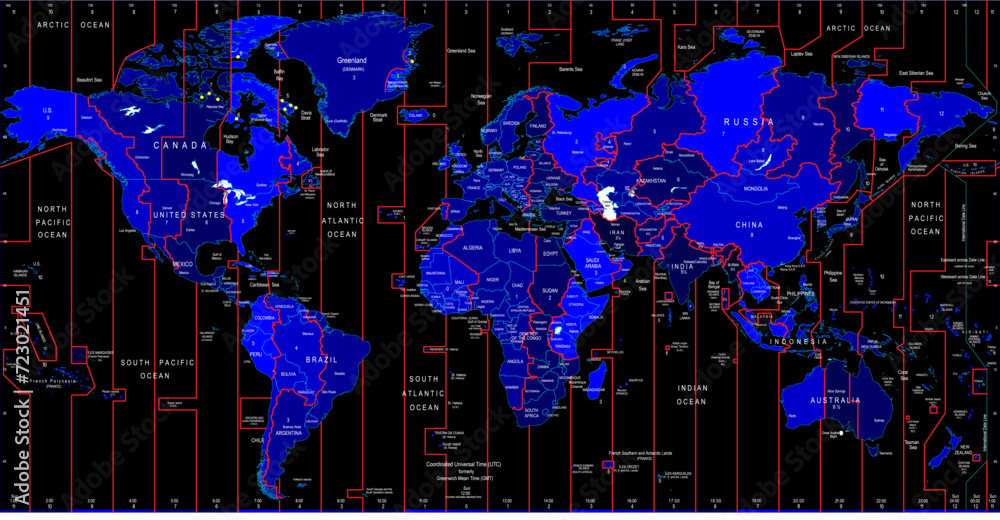 background map with timezones Stock Vector | Adobe Stock