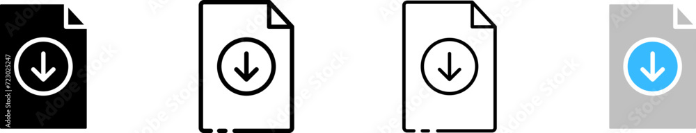 Download file button icon set. Silhouette, linear, and flat style ...