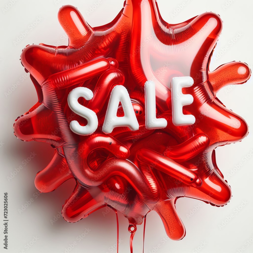 A vibrant red SALE sign shaped like a splash of paint. The word SALE is ...