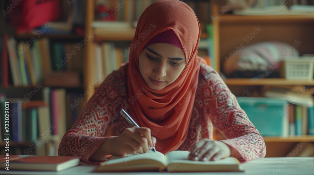 Islamic Woman Studying, Focused Education and Concentration Stock ...