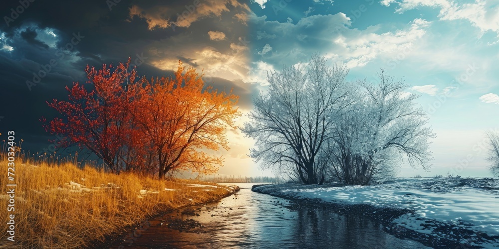 split comparison view of different summer vs winter seasons, aging or ...