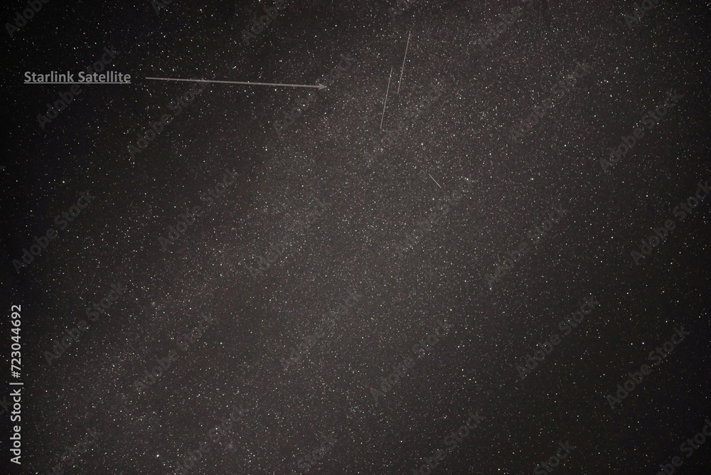 Starlink satellite in the summer night sky passing through millions of ...