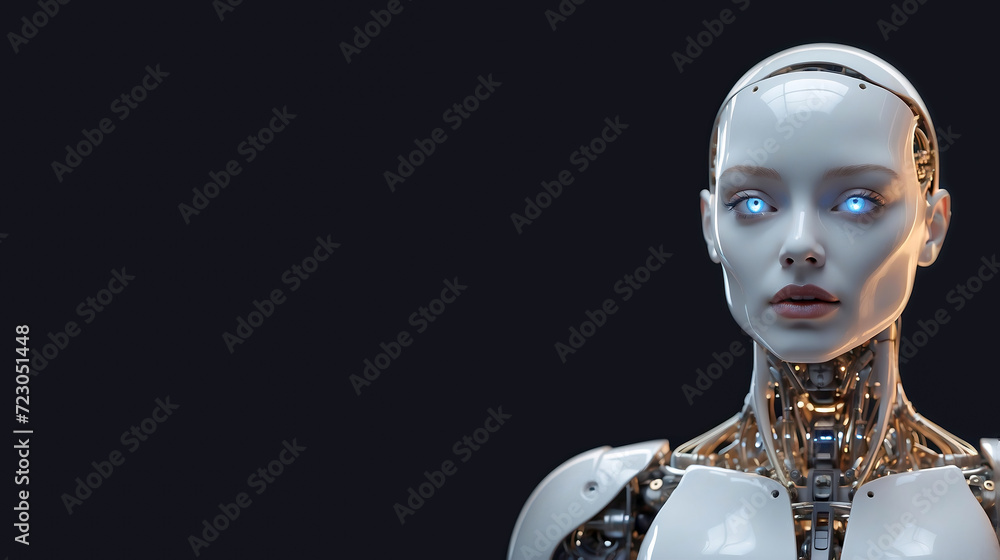 Futuristic humanoid robot with white porcelain exoskeleton. Beautiful ...
