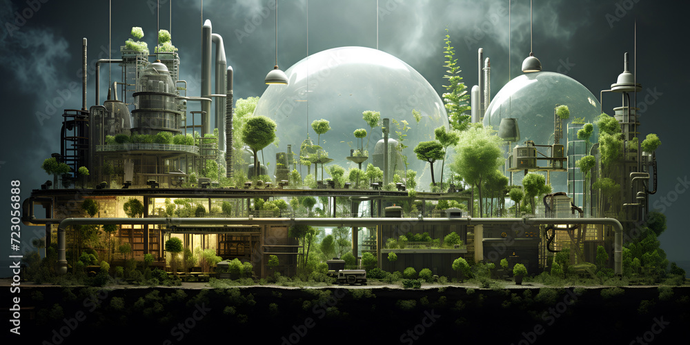 Isometric landscape with the building and the nature around the a shop ...