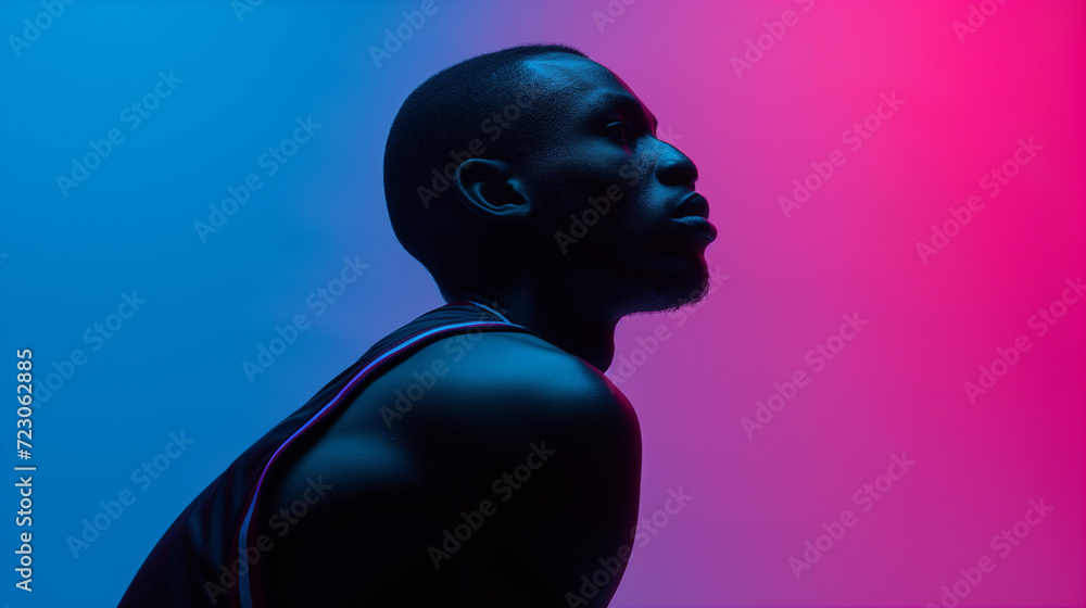 sports man poc basketball player with pink and blue gel lighting from ...