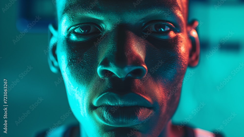 sports man poc basketball player with red and green gel lighting in ...