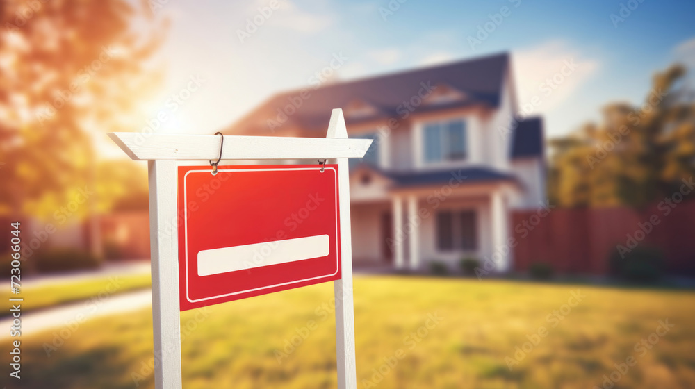 Property Signboard in front of the house, empty real estate selling ...