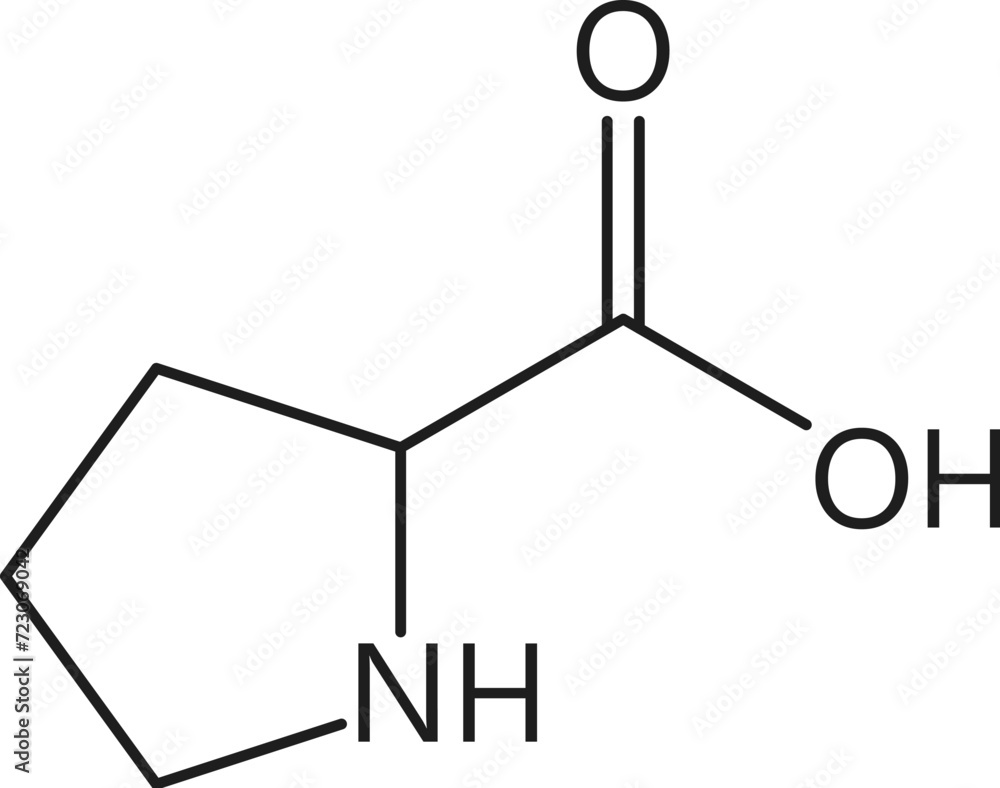 Amino acid chemical molecule of Proline, molecular formula and chain ...