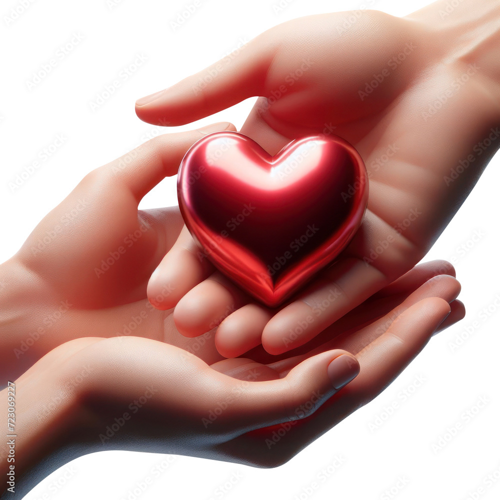 Hand offering a red heart of love to another person. Transparent ...