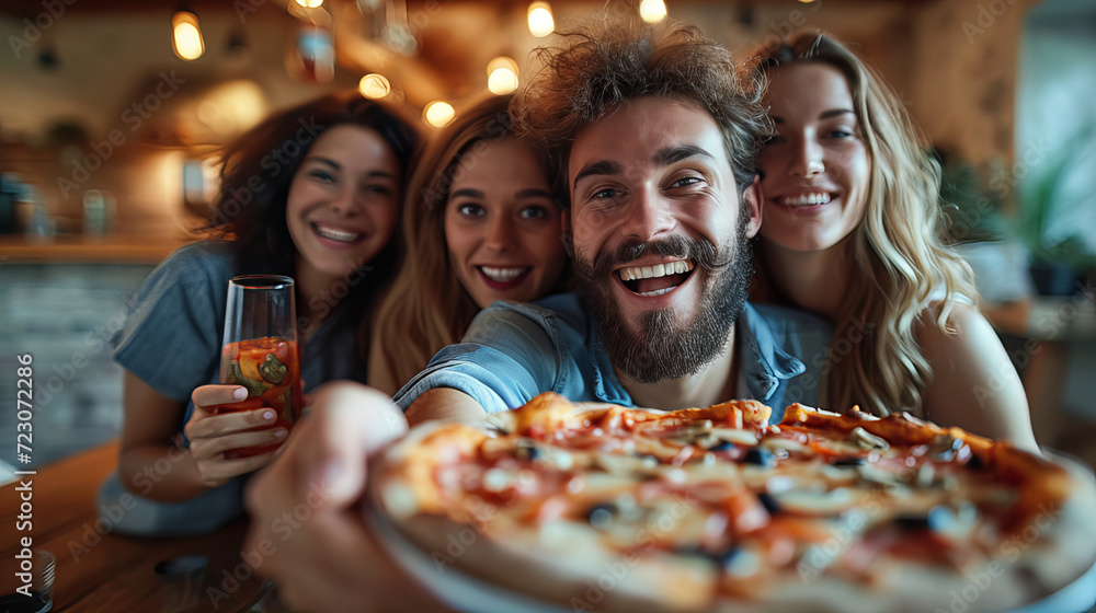 Friends Sharing Joy with a Pizza Feast, group of friends share a ...