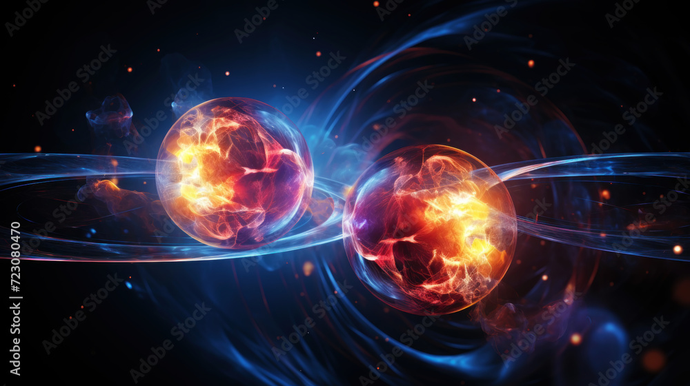 Scientific concept of depicting the fusion of two atoms. Sci-fi ...