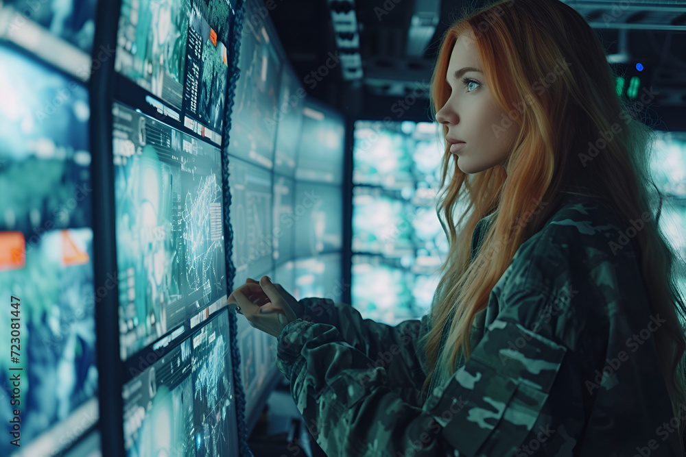 Professional woman Monitoring Security Systems, Surveillance Camera ...