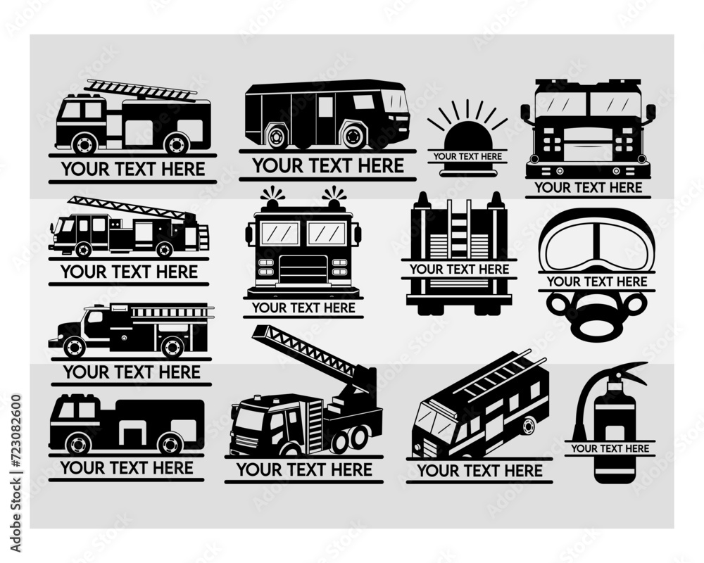 Fire Truck Split Monogram SVG, Fire Truck, Fire Svg, Truck Silhouette ...