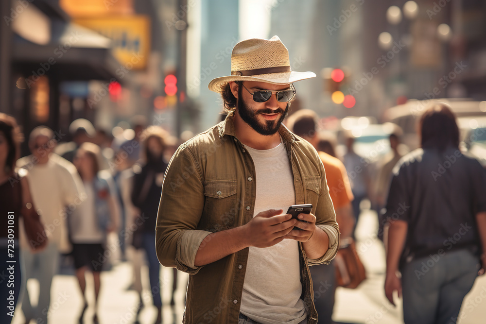 tourist on the background of a big city, tourist destinations for ...